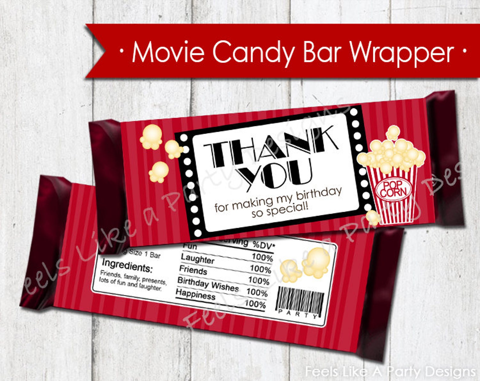 Movie Night Candy Bar Wrapper - Instant Download, Movie Party Favor ...