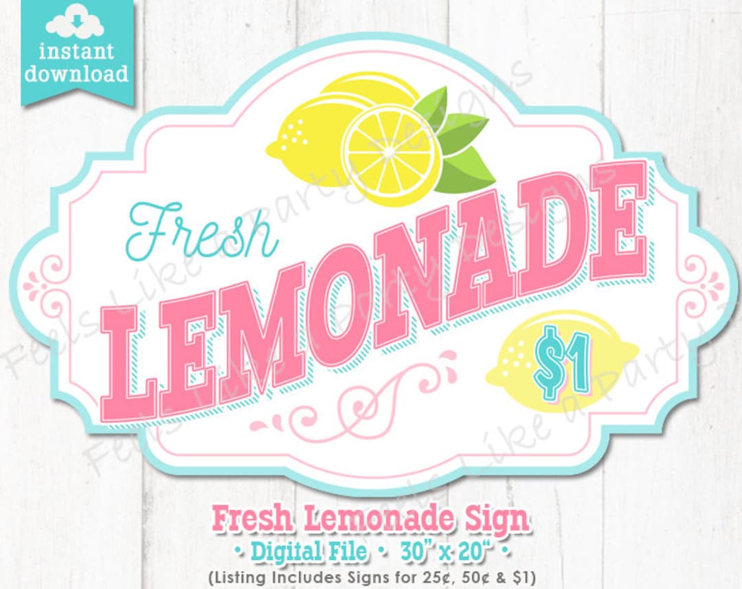 Pink and Blue Lemonade Stand Sign - DIY Instant Download, Lemonade ...