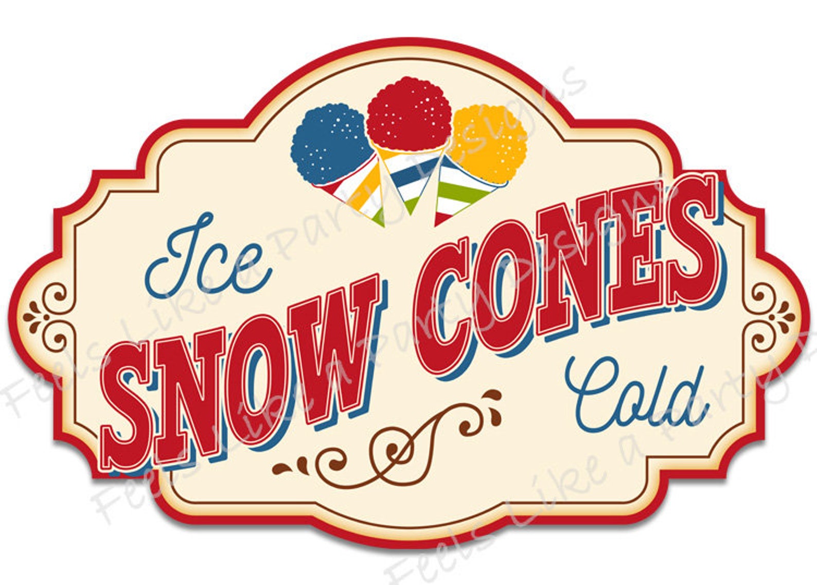 Vintage Red Yellow and Blue Snow Cone Sign DIY Instant - Etsy
