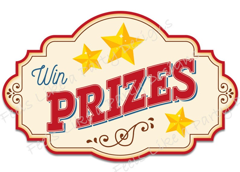 Vintage Red Yellow and Blue Prizes Sign DIY Instant - Etsy