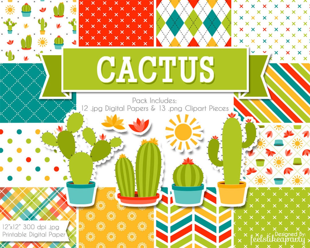 Cactus Digital Paper and Clip Art, Cactus Digital Scrapbook Paper ...