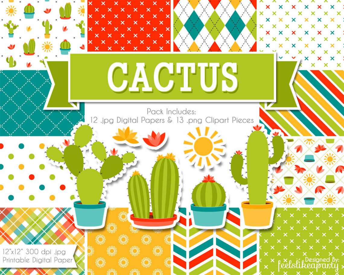 Cactus Digital Paper and Clip Art Cactus Digital Scrapbook | Etsy