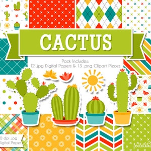 Cactus Digital Paper and Clip Art, Cactus Digital Scrapbook Paper ...