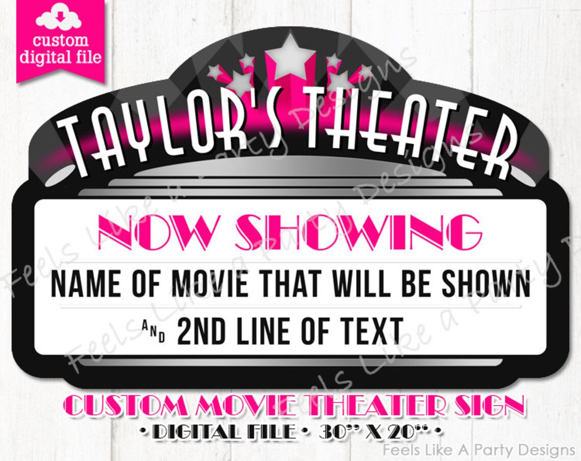 Custom Pink Movie Theater Sign DIY Printable Sign Movie | Etsy