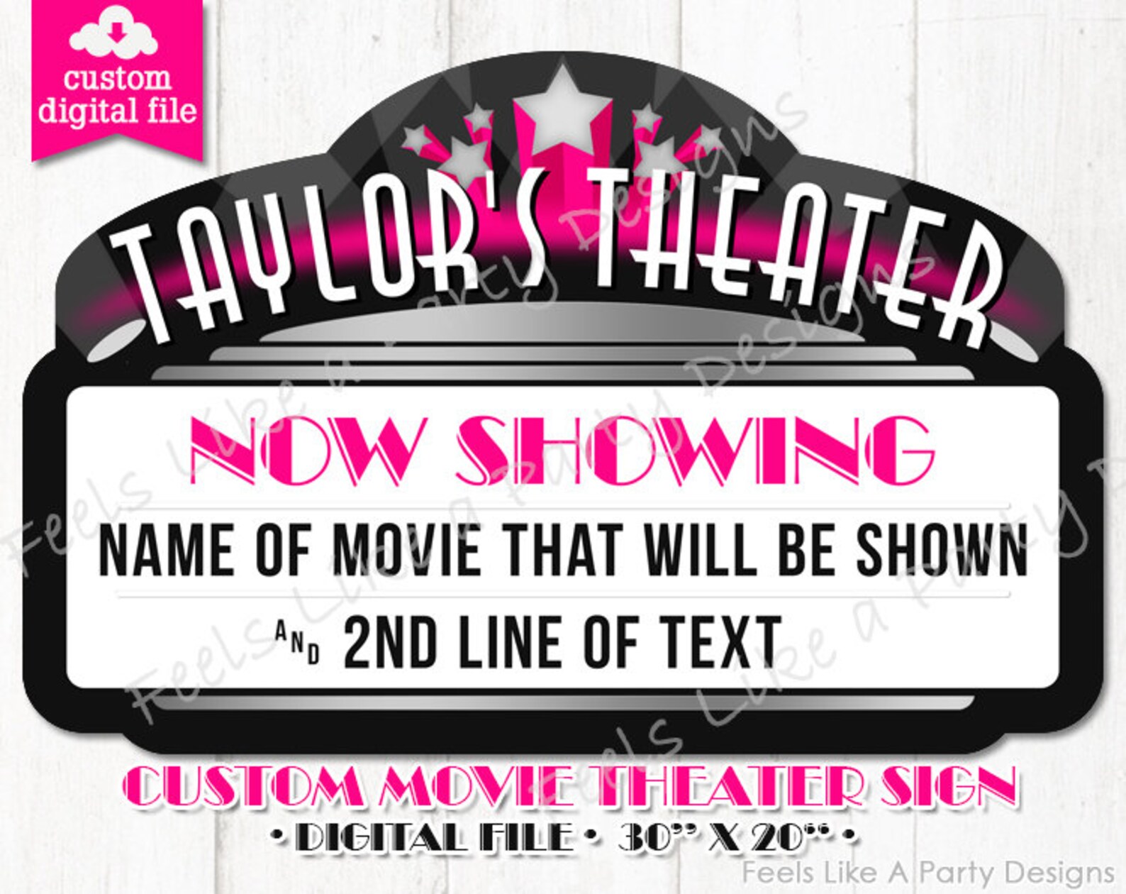 Custom Pink Movie Theater Sign DIY Printable Sign Movie - Etsy