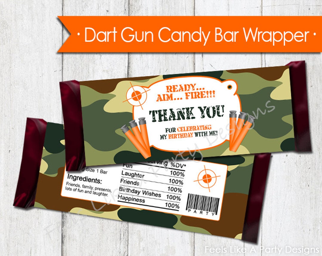 Dart Gun Candy Bar Wrapper - Instant Download, Camo Party Favor, Camo ...