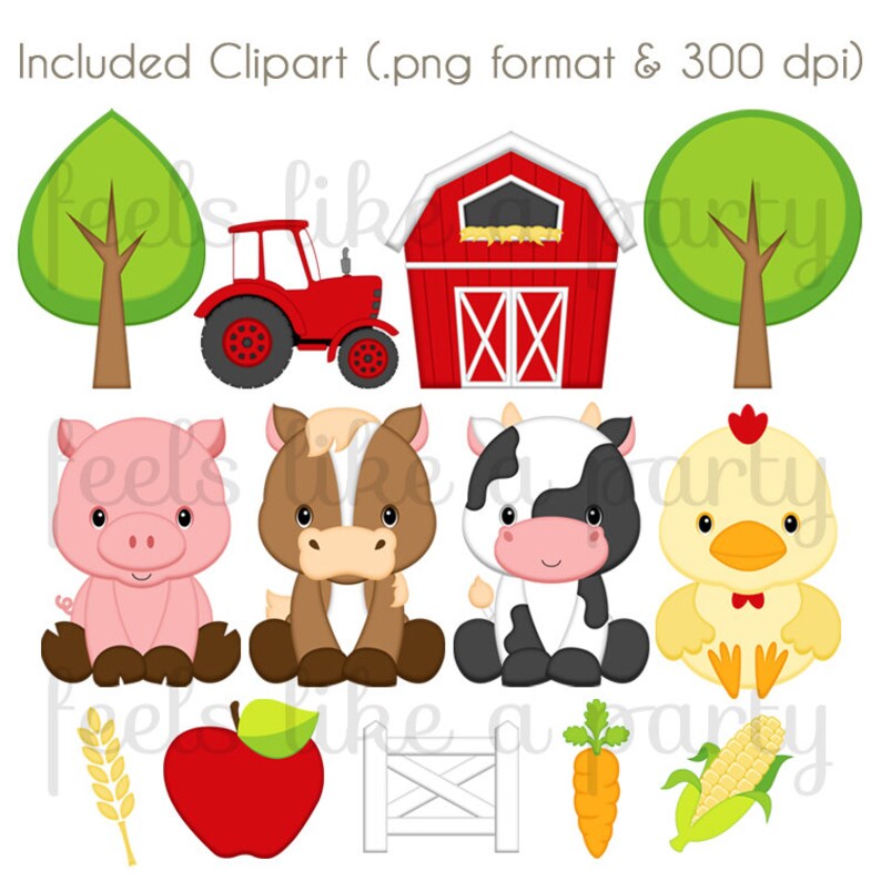 Farmland Digital Paper and Clip Art, Farm Animal Digital Scrapbook ...