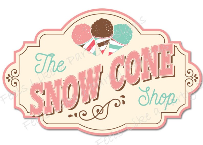 Vintage Snow Cone Sign - DIY Instant Download, Carnival Sign, Snow Cone ...