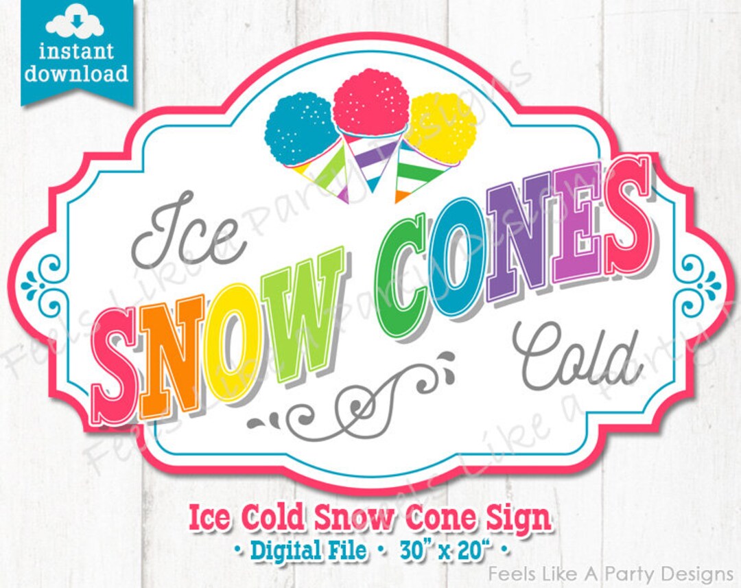 Pink Snow Cone Sign - DIY Instant Download, Carnival Sign, Snow Cone ...