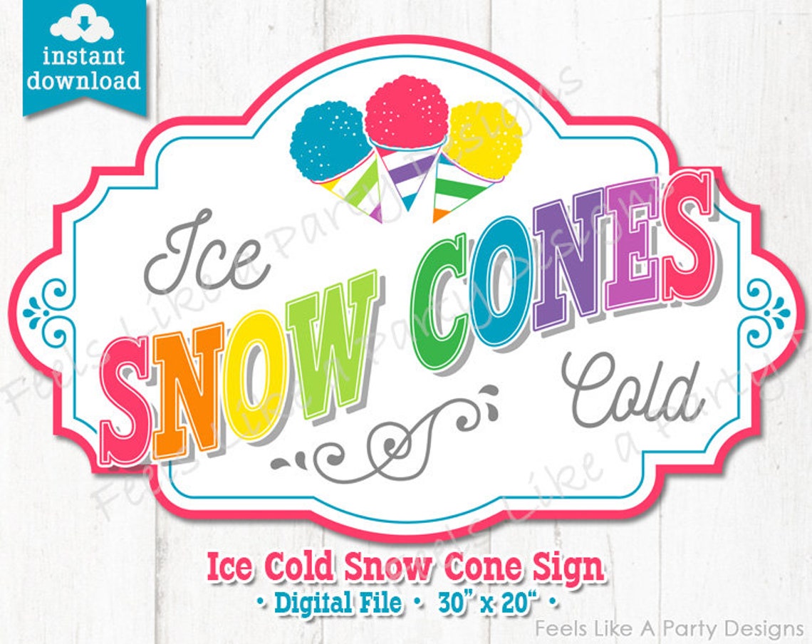 Pink Snow Cone Sign - DIY Instant Download, Carnival Sign, Snow Cone ...