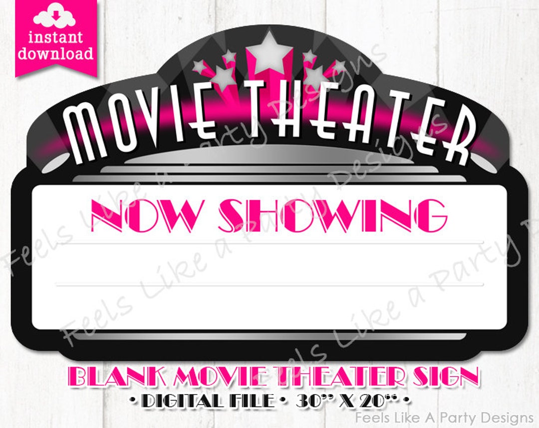Pink Movie Theater Sign - DIY Instant Download, Movie Party, Movie ...