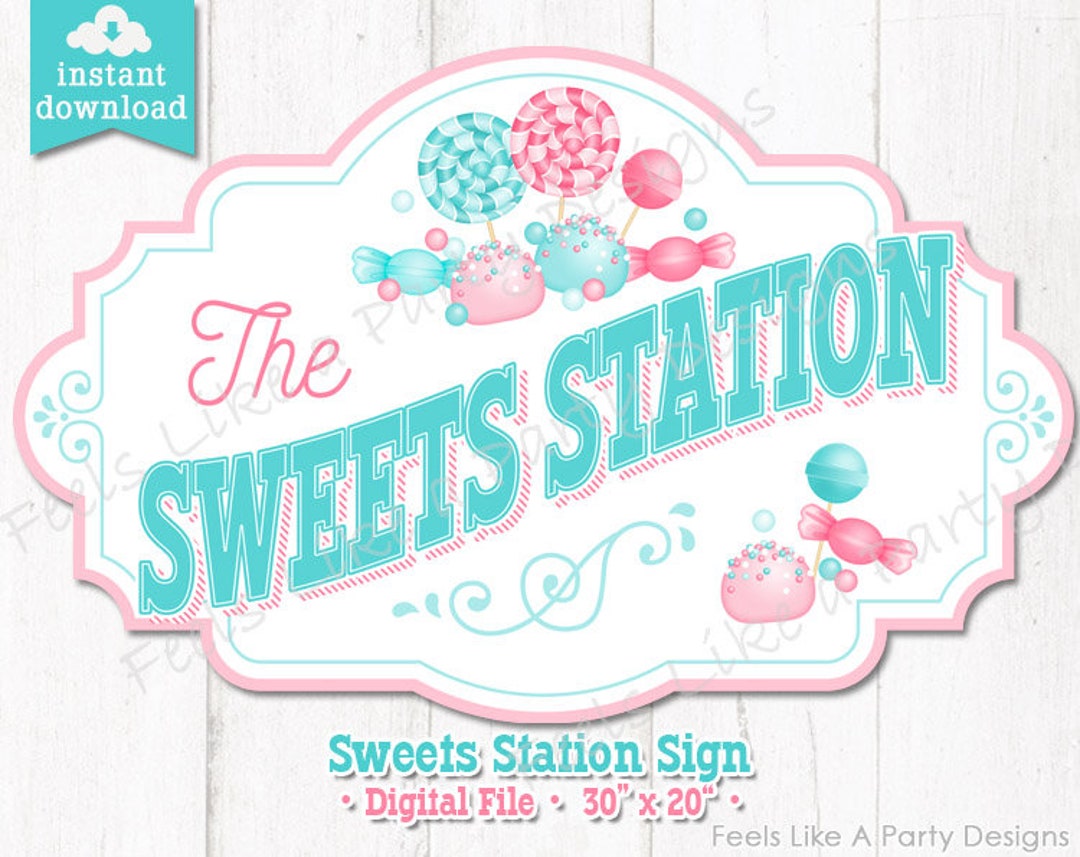 Pink and Blue Sweets Station Sign - DIY Printable Sign, Sweets Table ...