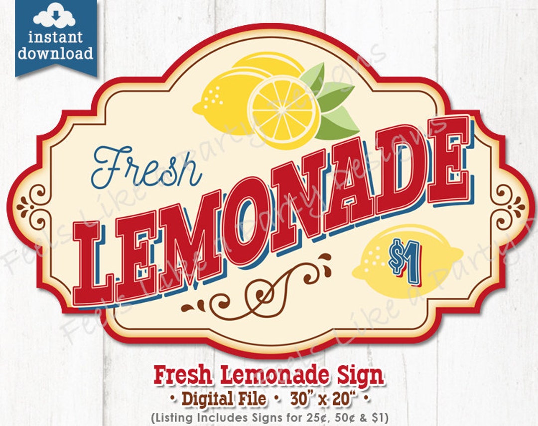 Lemonade Stand Sign - DIY Instant Download, Lemonade Banner, Lemonade ...