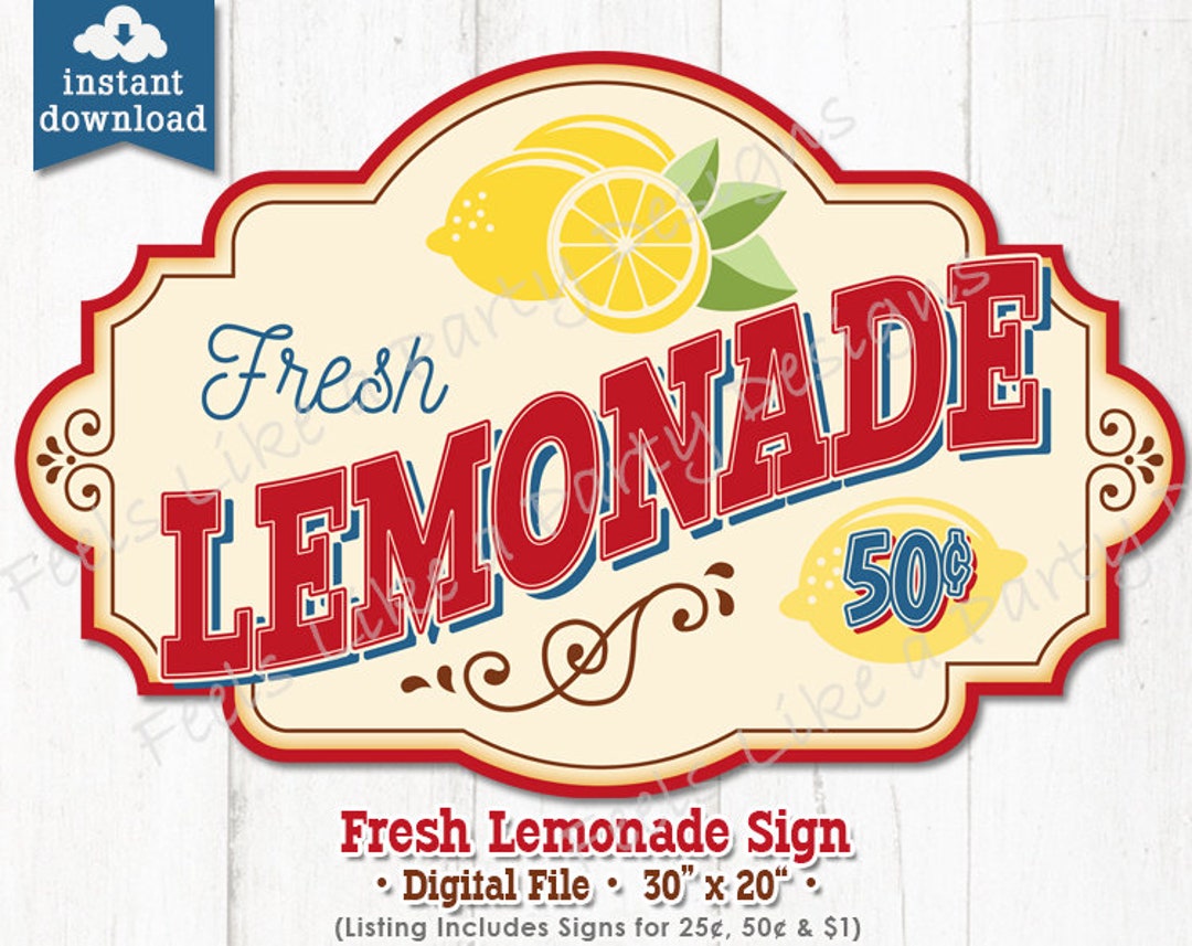 Lemonade Stand Sign Diy Instant Download Lemonade Banner Lemonade