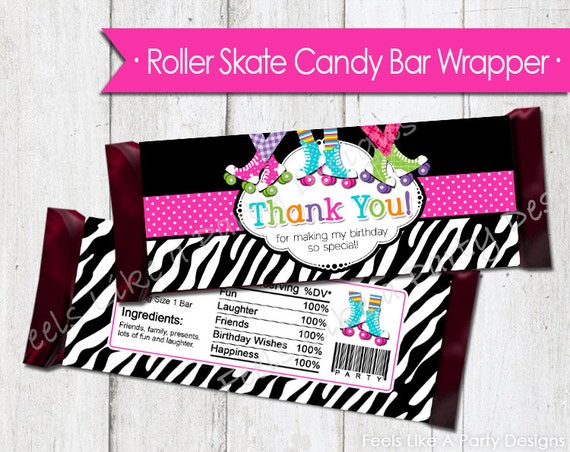 Pink Roller Skating Candy Bar Wrapper Instant Download | Etsy