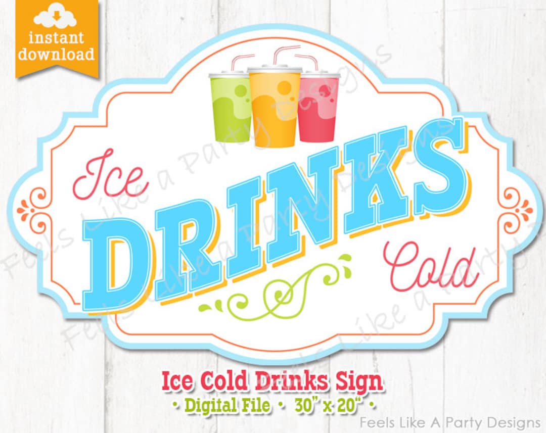 Ice Cold Drinks Sign - DIY Instant Download, Carnival Sign, Printable ...