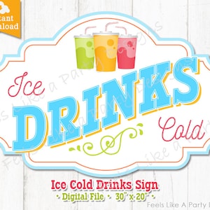Ice Cold Drinks Sign - DIY Instant Download, Carnival Sign, Printable ...