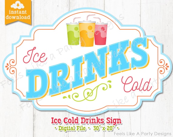 Ice Cold Drinks Sign DIY Instant Download Carnival Sign | Etsy