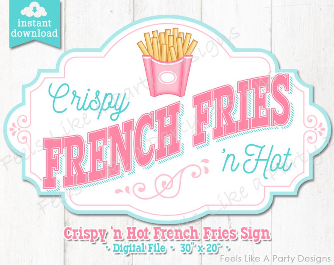 Blue and Pink French Fries Sign DIY Instant Download French - Etsy