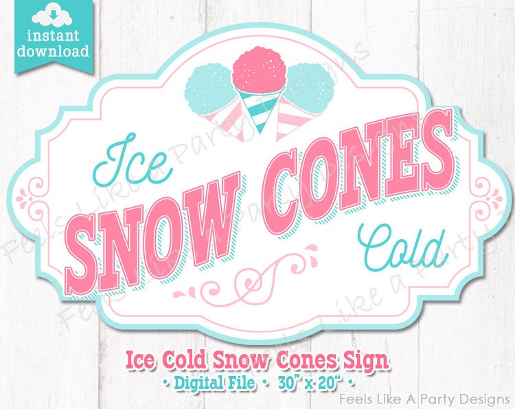 Pink and Blue Snow Cone Sign DIY Instant Download Carnival - Etsy Australia