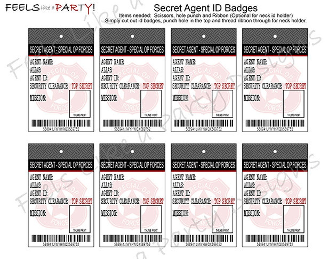 Secret Agent Spy ID Badges Instant Download Spy Party - Etsy