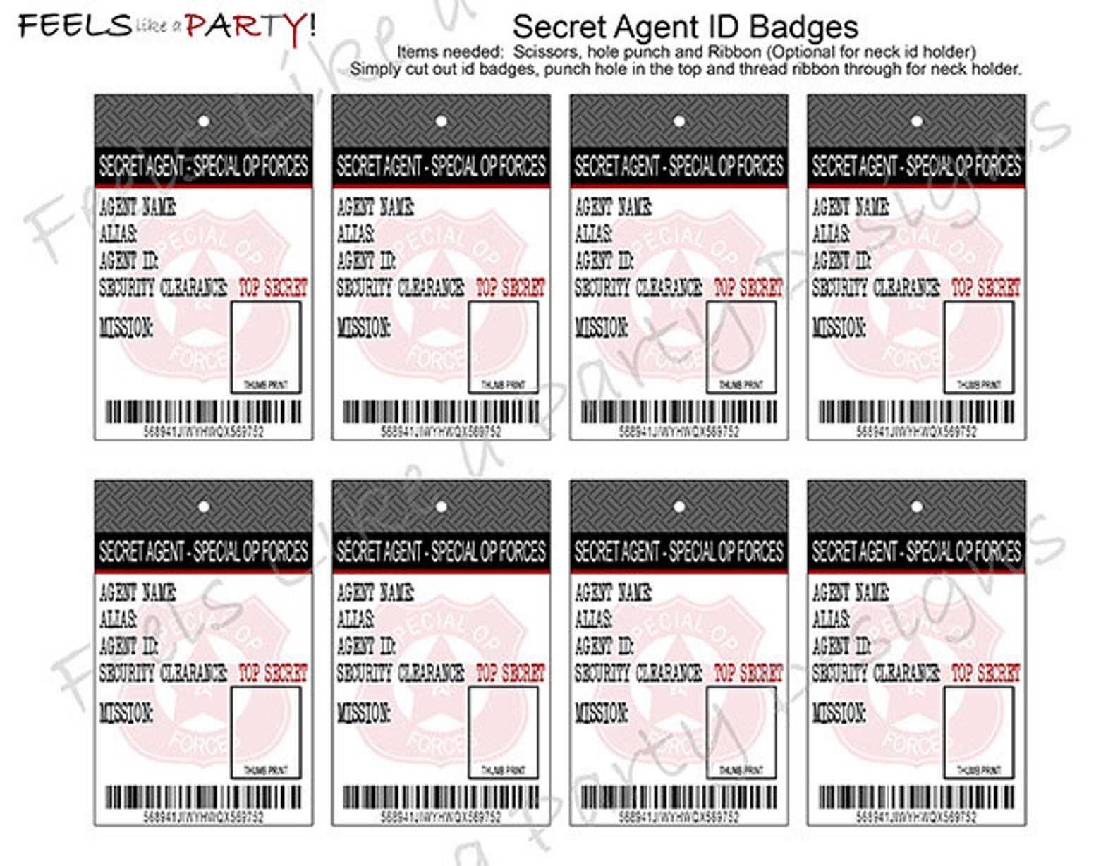 Secret Agent Spy ID Badges Instant Download Spy Party - Etsy