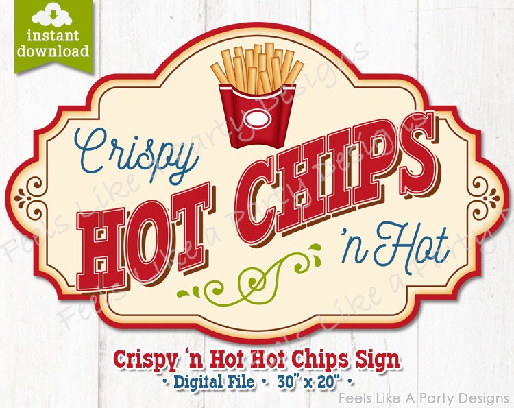Hot Chips Sign DIY Instant Download Hot Chips Banner Hot | Etsy