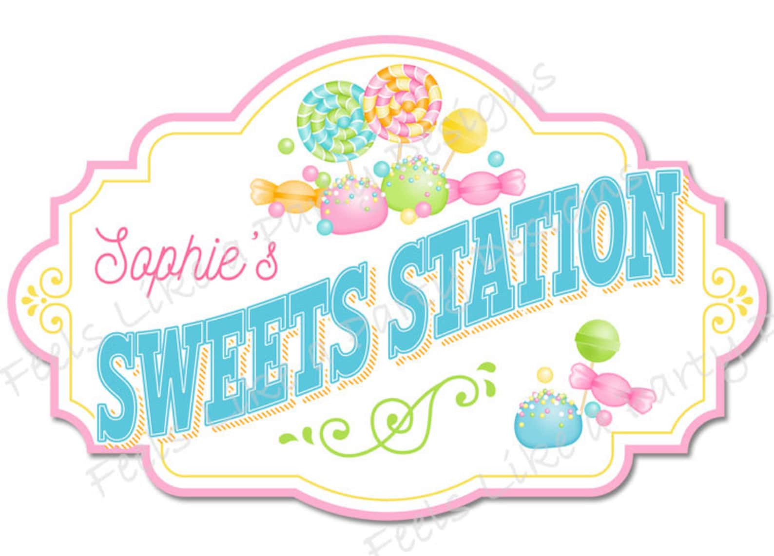 Custom Colorful Sweets Station Stand Sign - Digital Download, DIY ...