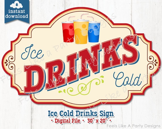 Ice Cold Drinks Sign DIY Instant Download Carnival Sign - Etsy