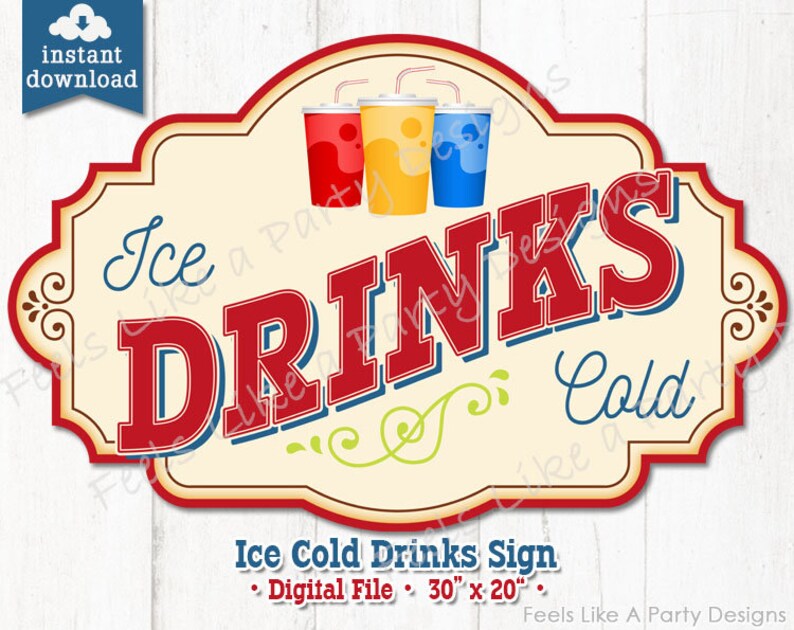 Ice Cold Drinks Sign DIY Instant Download Carnival Sign | Etsy