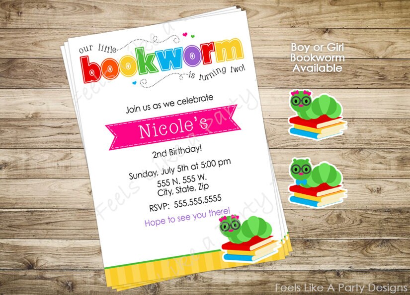 Girl Bookworm Thank You Bag Topper- Instant Download, Bookworm Party ...
