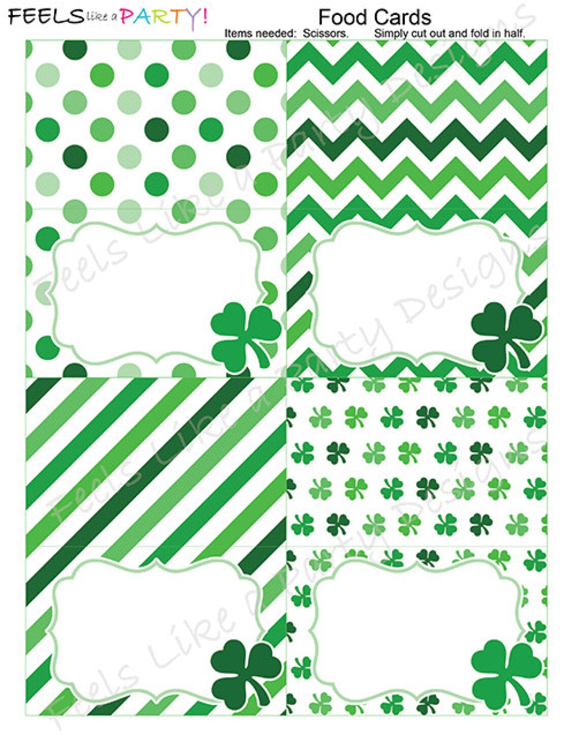 St. Patrick's Day Food Cards Instant Download St. | Etsy