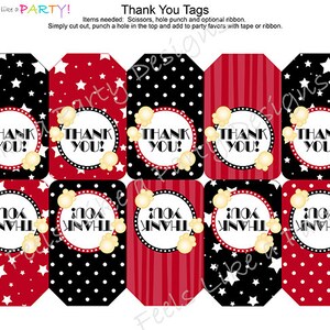 Movie Night Thank You Tags- Instant Download - Etsy