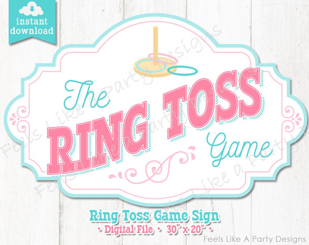 Pink and Blue Ring Toss Game Sign - DIY Instant Download, Carnival Sign ...
