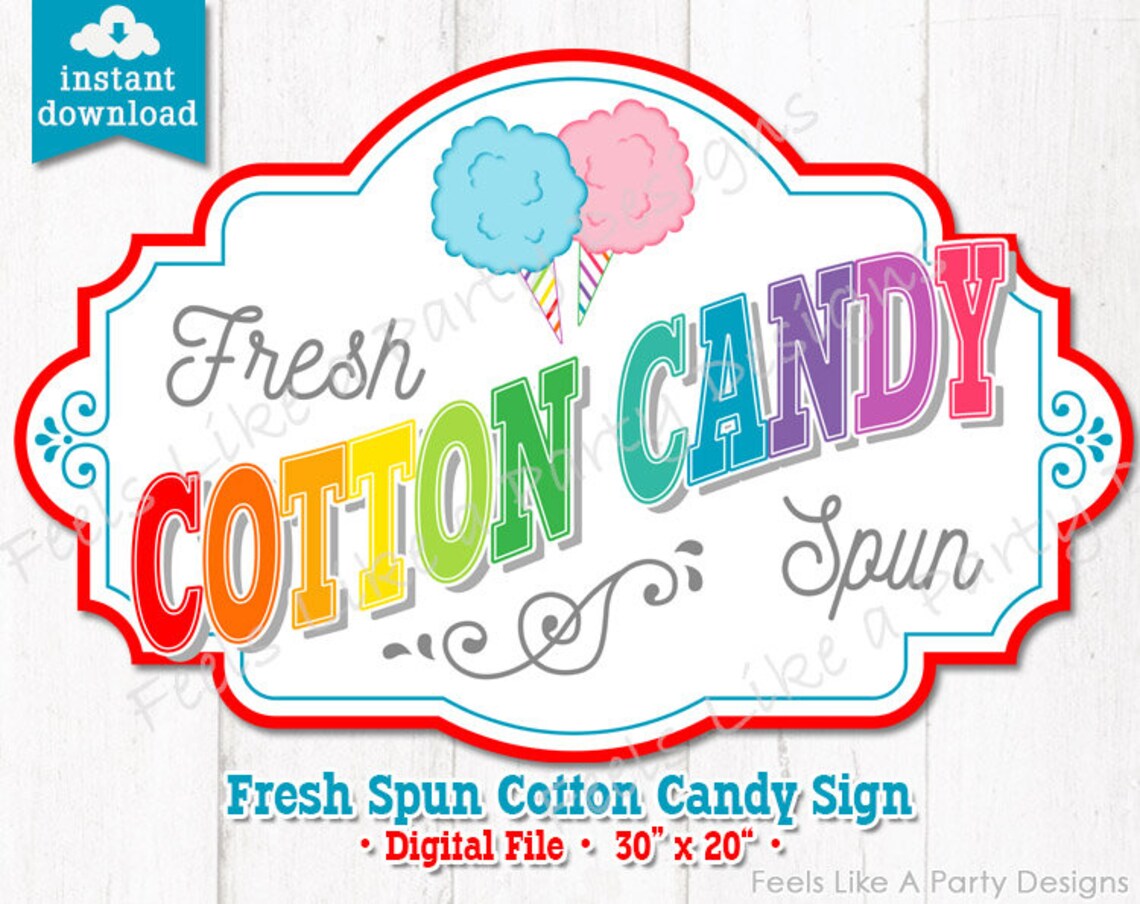 Colorful Cotton Candy Sign DIY Instant Download Carnival - Etsy