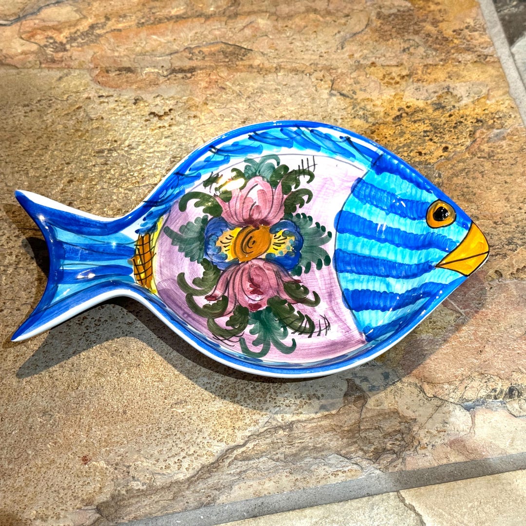 Hand Painted Greek Ceramic Colorful Fish Platter Signed, Fish Shaped ...