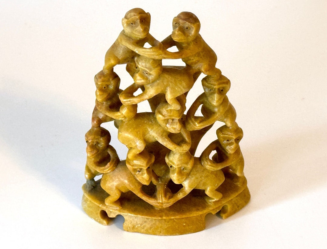 Soapstone Sculpture, Monkey Pyramid, Carved Monkeys in Stone, Oriental ...