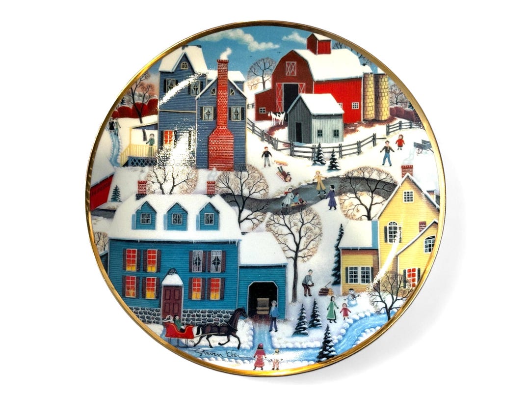 Vintage Steven Klein Collector Plate: "winter's Eve" Folk Art, Gold ...