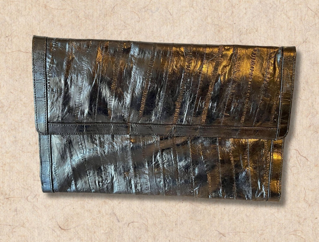 Eel Skin Black Clutch Purse by Lee Sands, Dress Handbag, Black Eel Skin ...