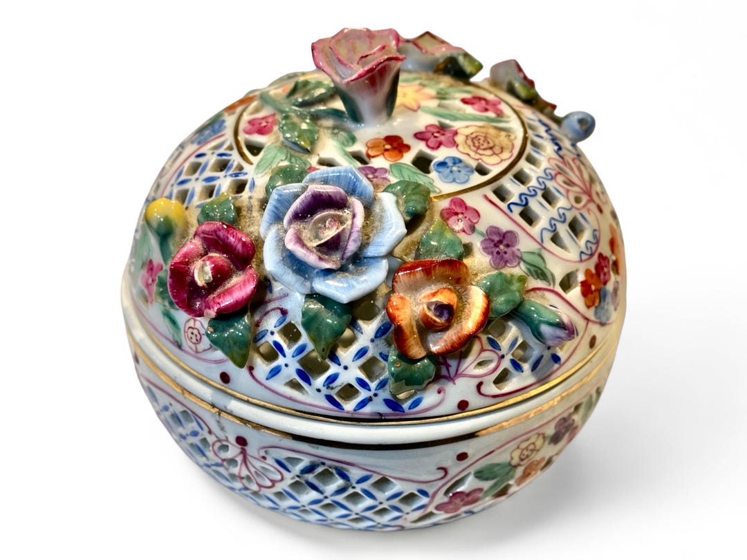 Decorative Ceramic Floral Trinket Box, Potpourri Container, Art Pottery ...
