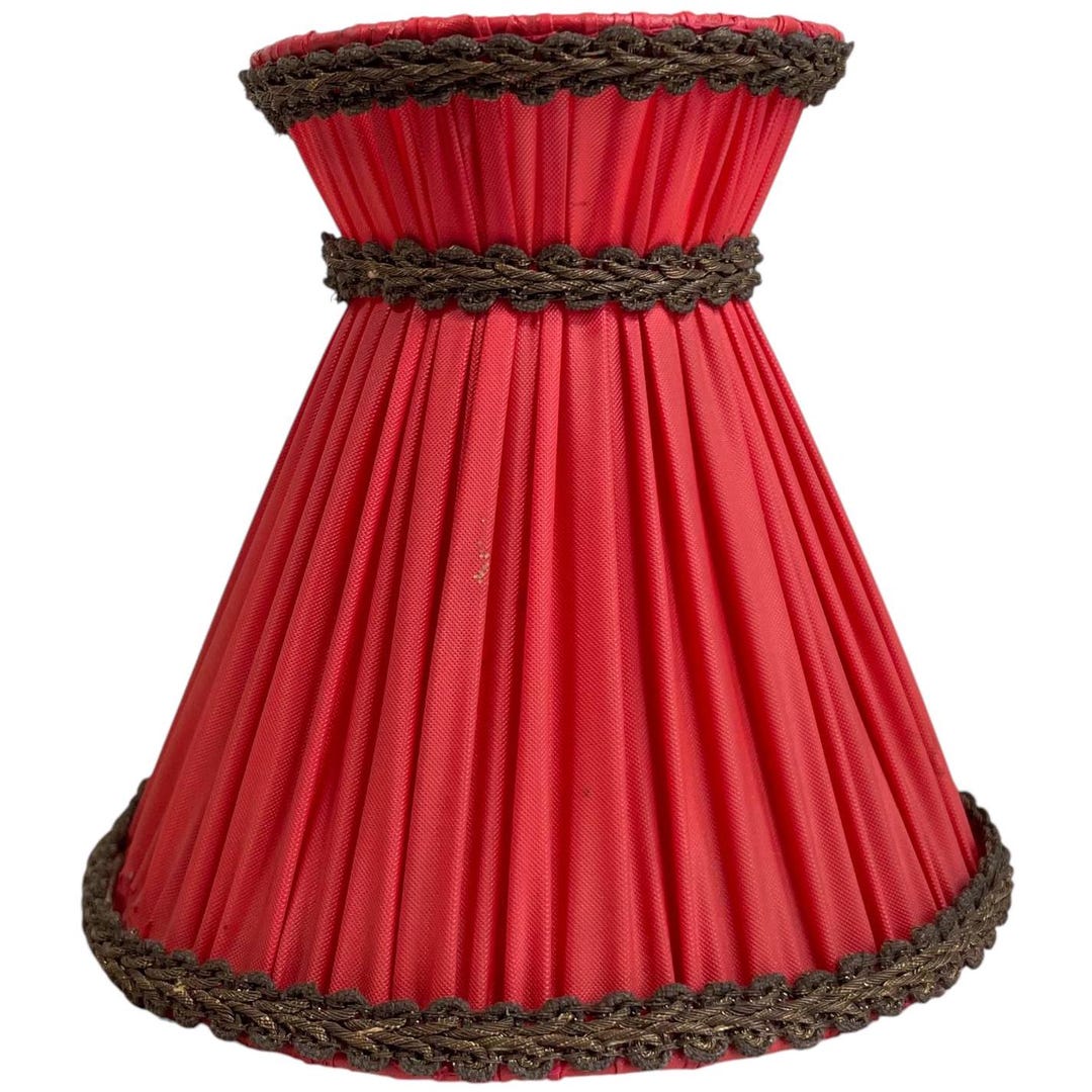 Vintage French Lampshade Pleated Fabric Frilly Red Small Desk Table ...