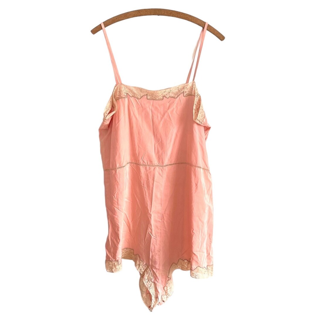 Vintage French Pink Lingerie Old Fashioned Pink Silk Onesie Lace Trim ...