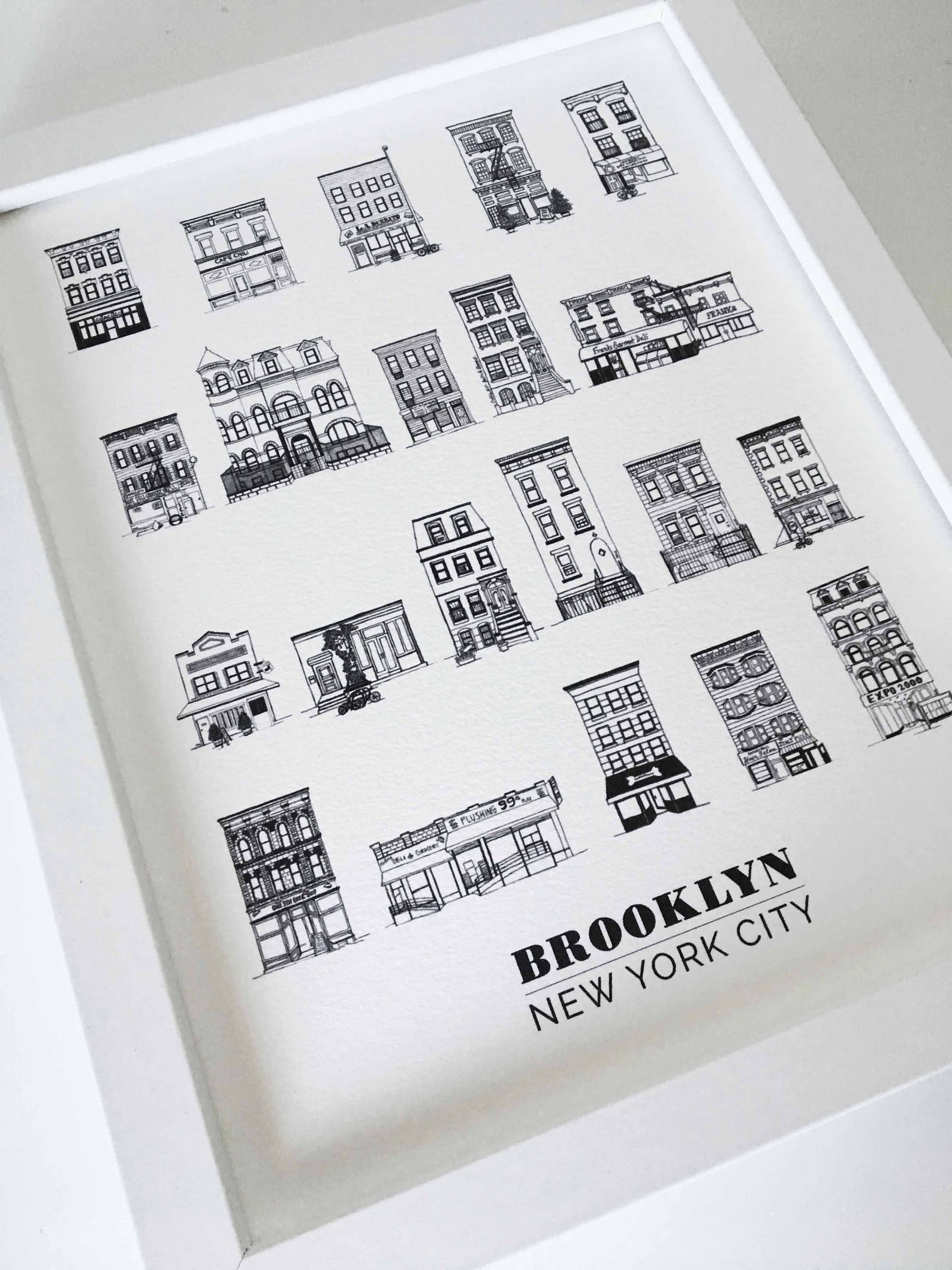 Brooklyn Brownstones & House Illustration 8x10in Print - Digital ...