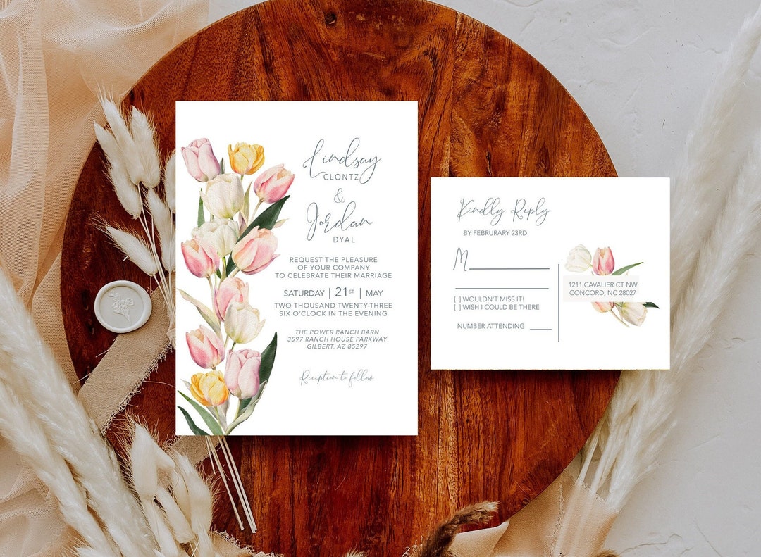 Tulip Wedding Invitation Watercolor Tulip Wedding Invite Suite _1403 - Etsy