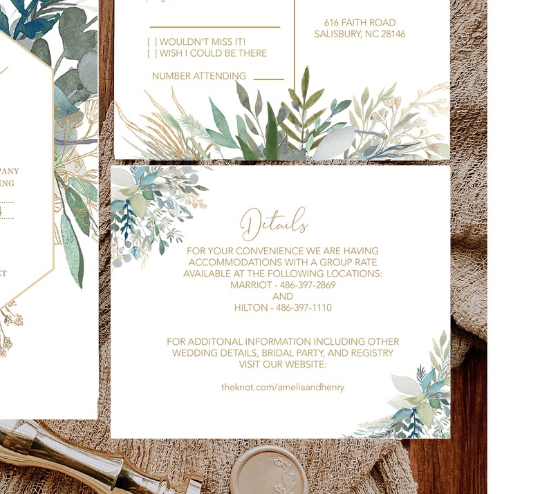 Boho Wedding Invitation Printed Set, Bohemian Wedding Invite Suite ...