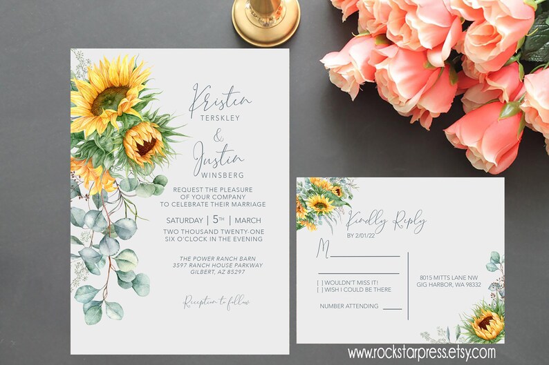 Sunflower Wedding Invitation Rustic Sunflower Wedding Invite | Etsy