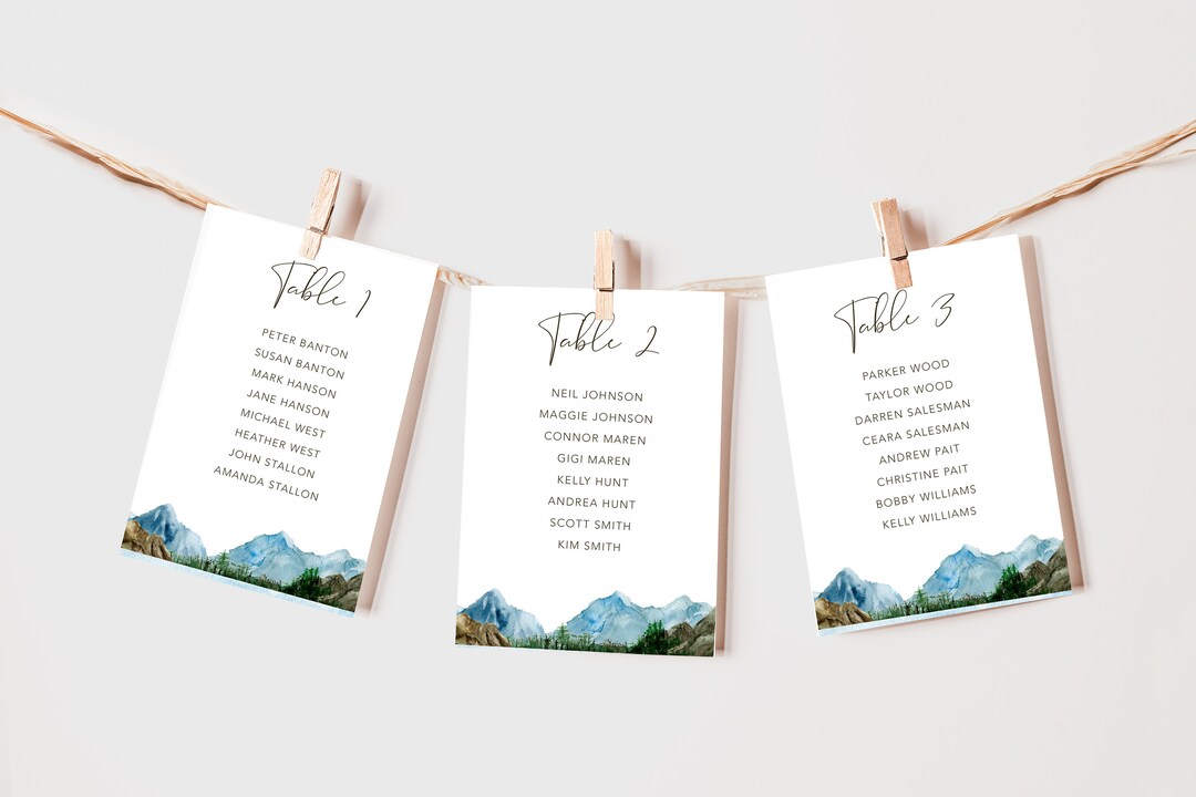 Mountain Seating Charts PRINTED, 5x7 Seating Chart, 4x6 Seating Chart ...