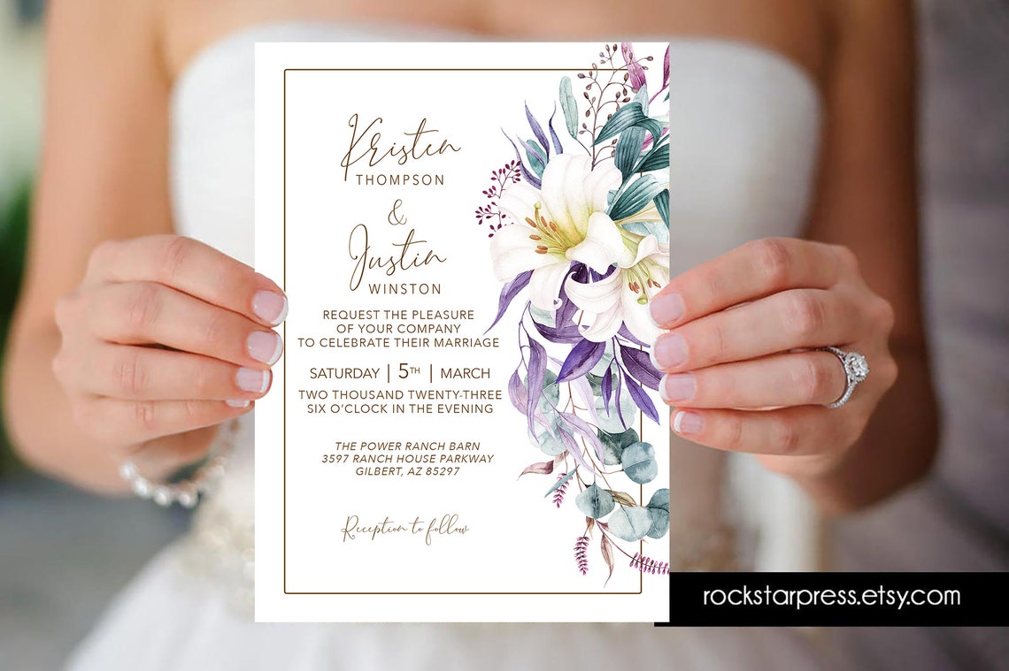 Lily Wedding Invitation Watercolor Lily Wedding Invitations - Etsy