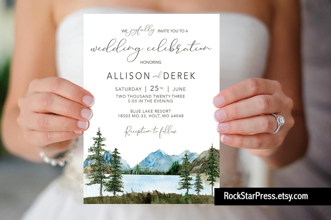 Rustic Lake Mountains Wedding Invitation Forest Lake Wedding Invitation ...