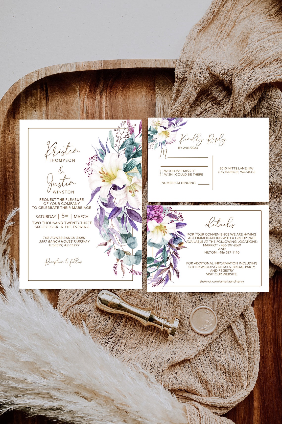 Lily Wedding Invitation Watercolor Lily Wedding Invitations - Etsy